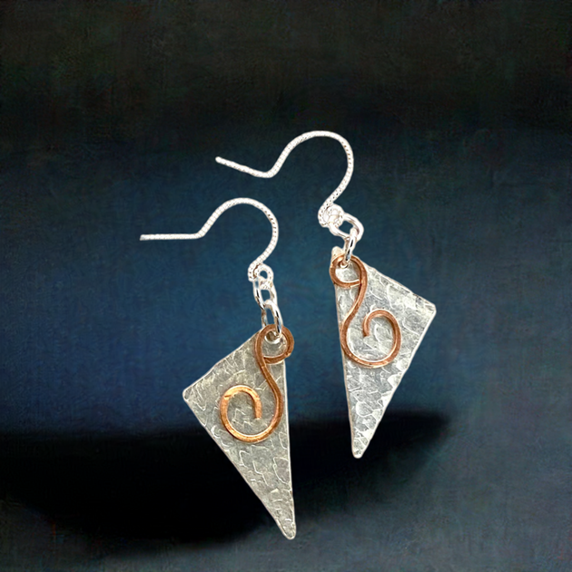 #600 Sterling Triangle & Copper Swirl Earrings | Tres Elegante Designs